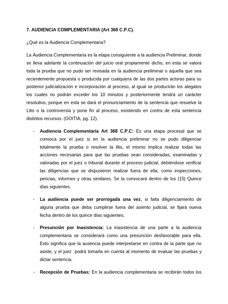 Procedimineto Ordinario - Audiencia Complementaria | PDF | Apelación | Tecnología