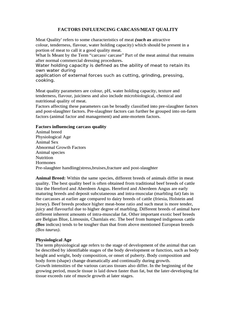 Factors Influencing Carcass Quality | PDF | Meat | Adipose Tissue