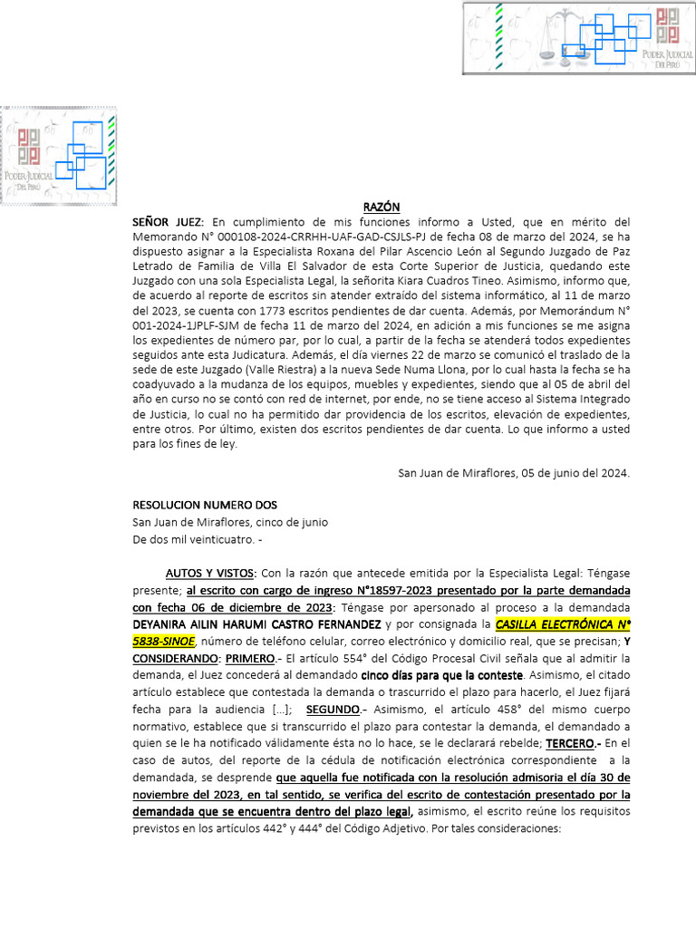 Exp. 01531-2023-0-3002-JP-FC-01 - Resolución - 10863-2024 | PDF