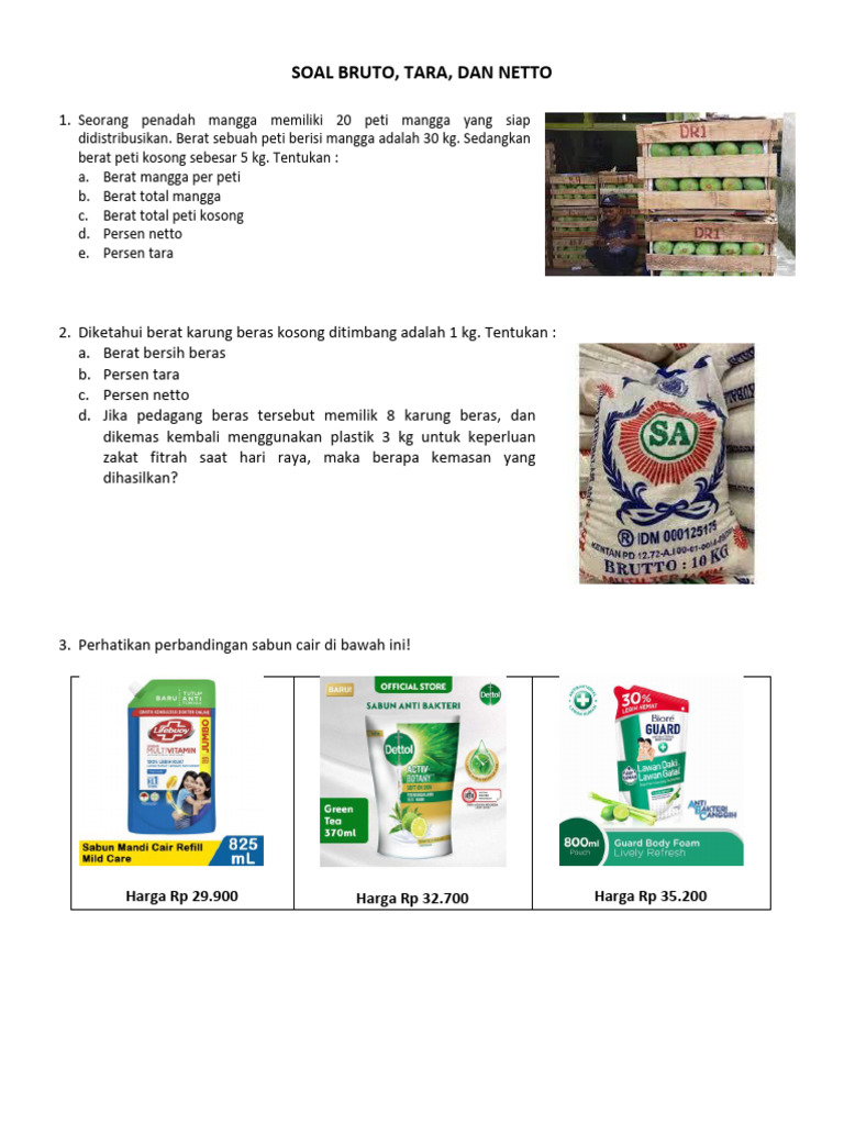 Soal Bruto, Tara, Netto | PDF
