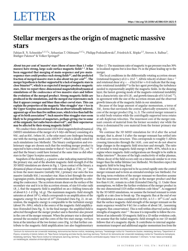 Stellar Mergers As The Origin of Magnetic Massive Stars | PDF