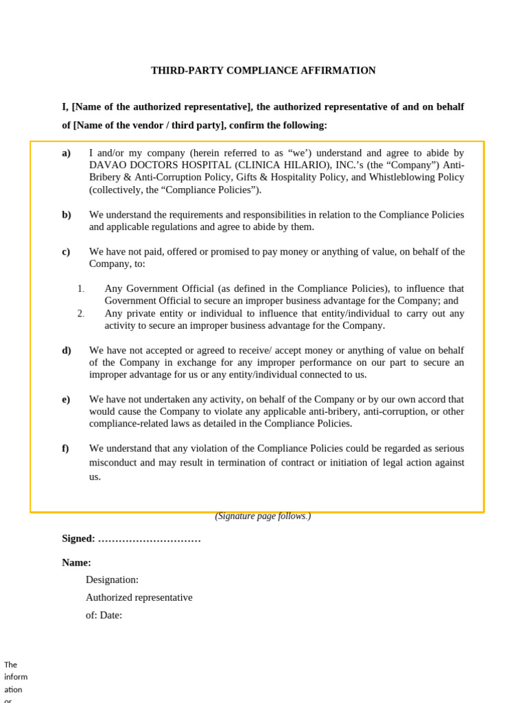 Annex B - Third-Party Compliance Affirmation | PDF