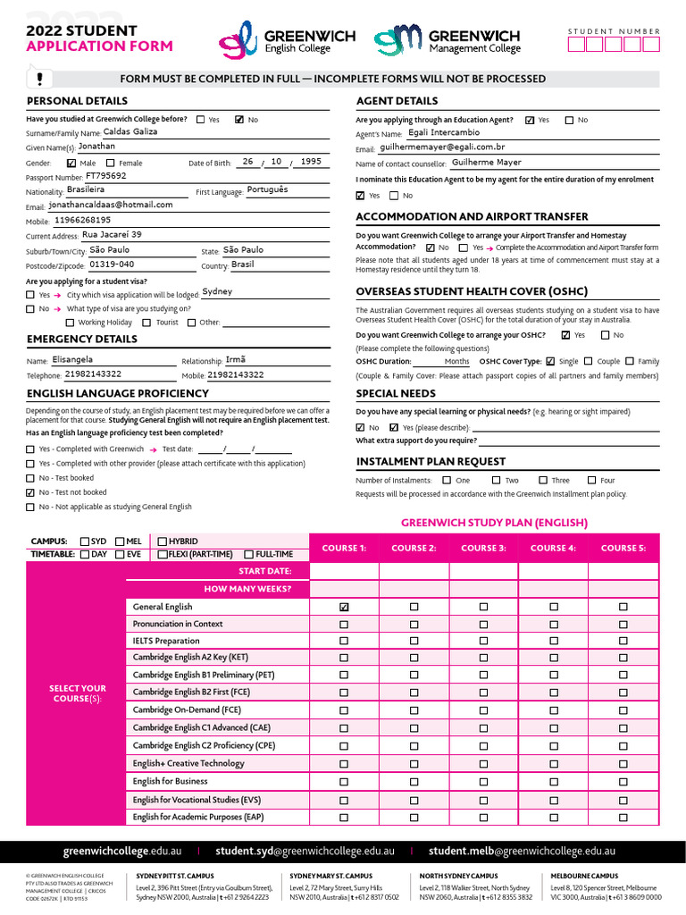 2022 Student Application Form Guide | PDF | Travel Visa | Payments