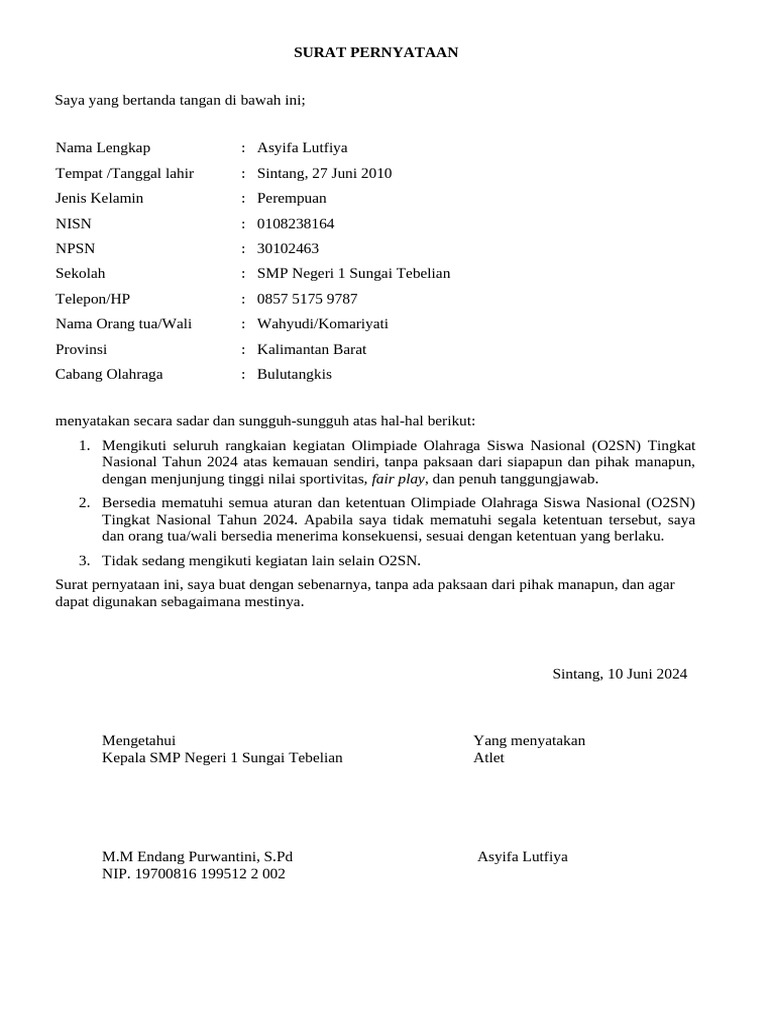 Format Surat Pernyataan Ketentuan Komitmen | PDF