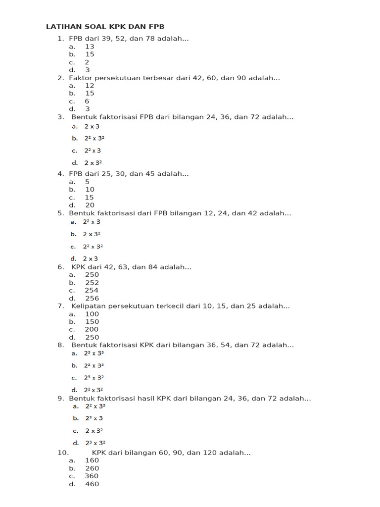 Latihan Soal KPK Dan FPB | PDF