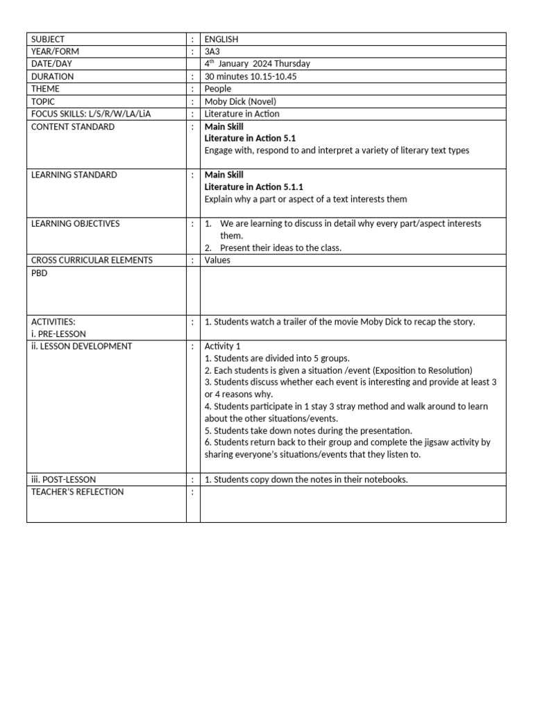 Lia Lesson Plan CEFR FORM 3 | PDF | Language Arts & Discipline