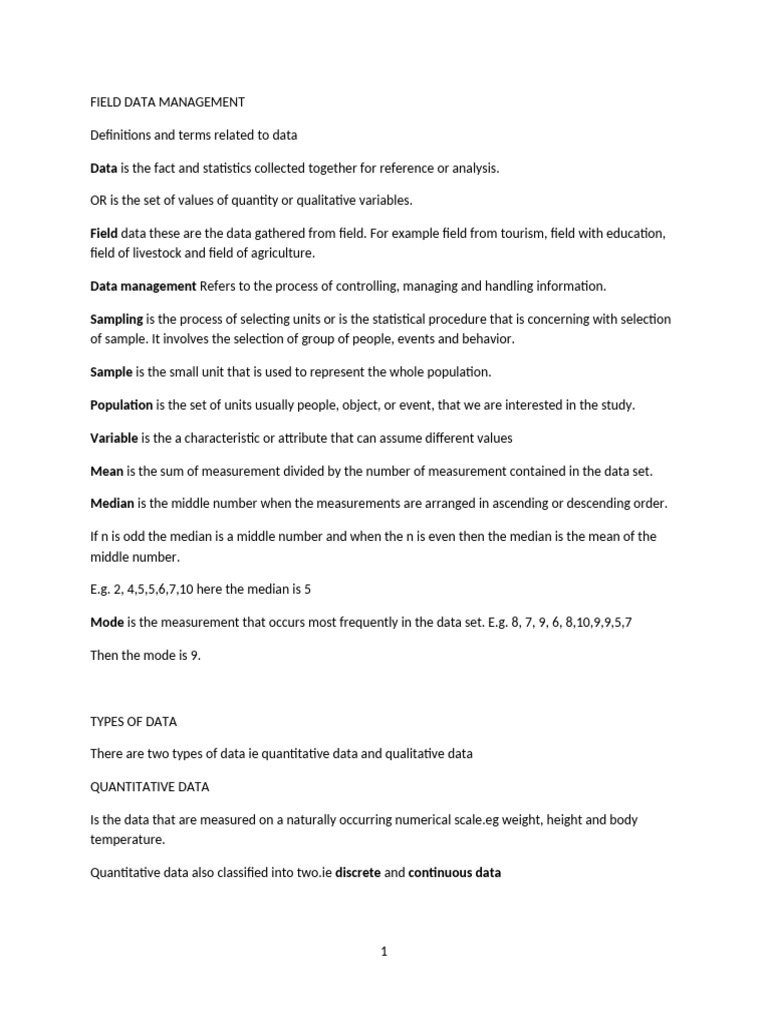 Field Data Management Notes | PDF Field Data Management Notes | PDF