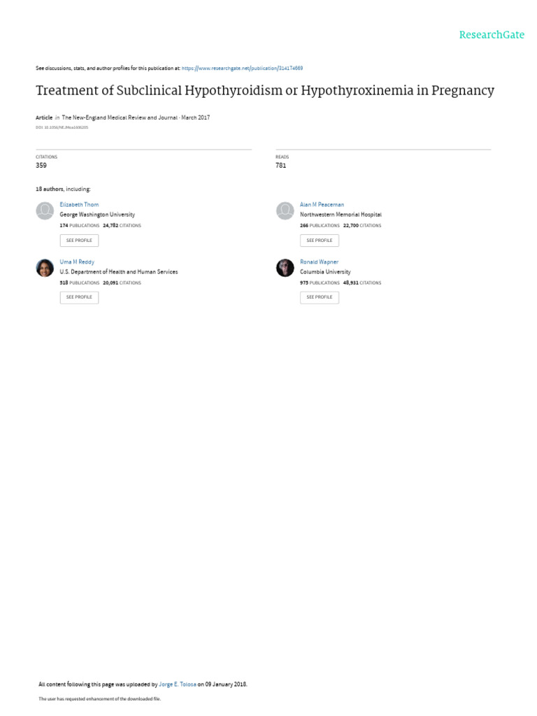 Treatment of Subclinical Hypothyroidism or Hypothy | PDF