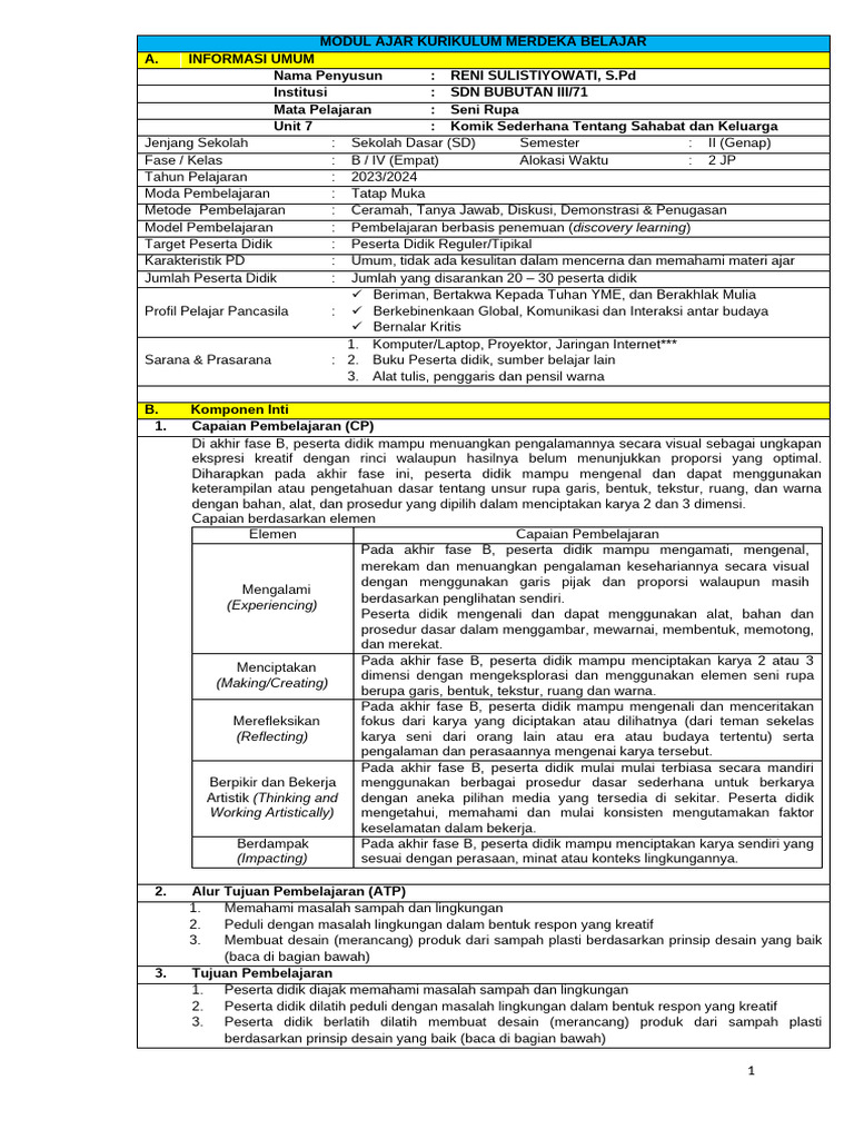 Modul Ajar Seni Rupa Kls IV Sms 2 | PDF