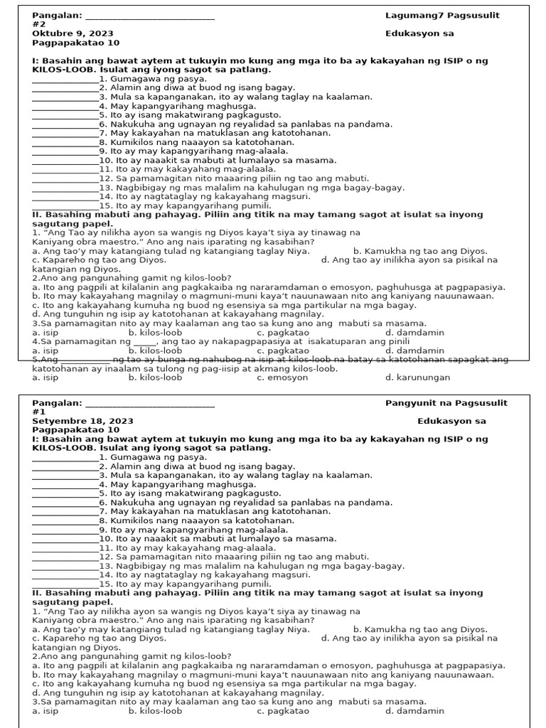 Week 3 and 4 Summative EsP 10 | PDF | Self-Improvement