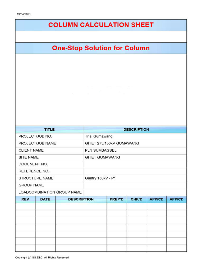 Column Calculation Sheet: Title Description | PDF