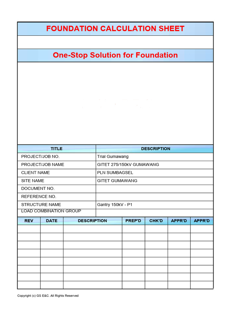 Foundation Calculation Sheet: Title Description | PDF