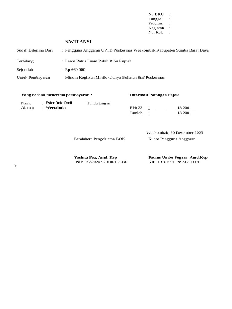 Kwitansi MKN Bok 2024 | PDF
