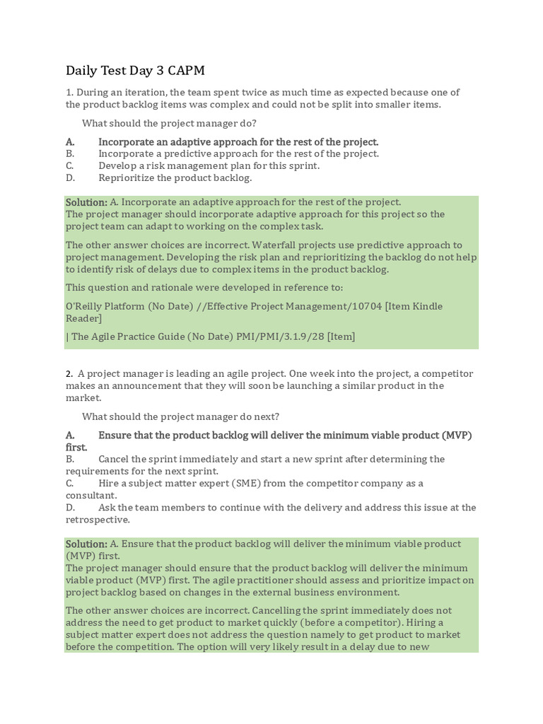 Daily Test Day 3 CAPM | PDF