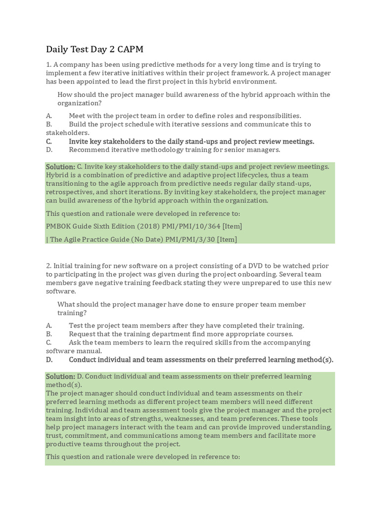 Daily Test Day 2 CAPM | PDF