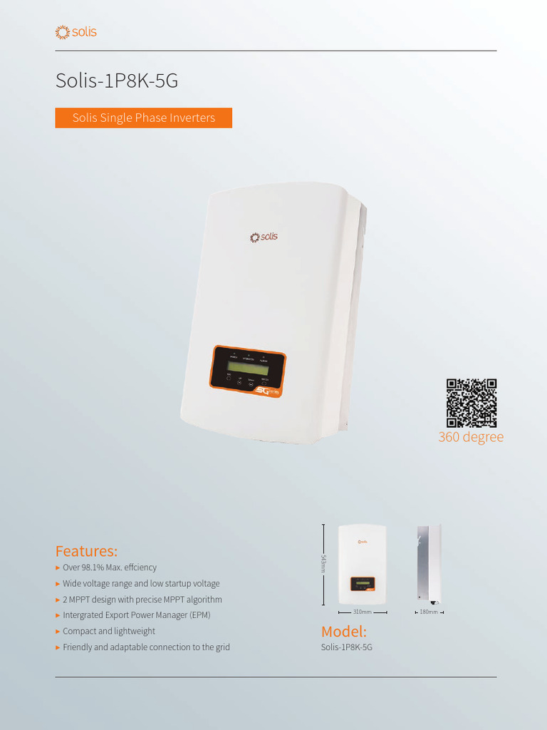 Solis 1P8K-5G Inverter Specs | PDF | Electromagnetism | Electrical Engineering