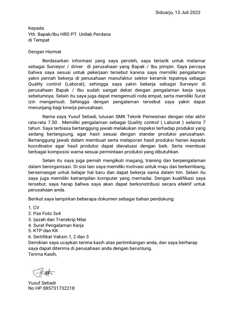 Yusuf Setiadi - SMK - Surveyor Atau Driver | PDF