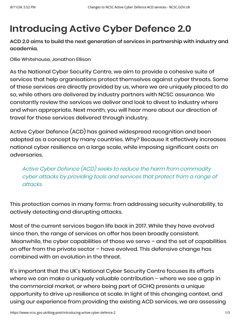 Introducing Active Cyber Defence 2 | PDF