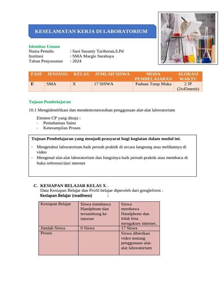 Modul ajar kimia X alat lab 2324 | PDF