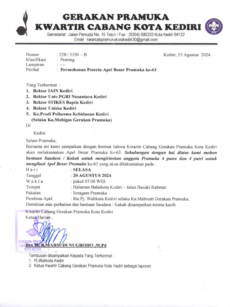 Permohonan Apel Besar Pramuka Kediri | PDF