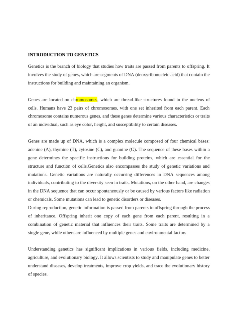 Bio 201 Genetics Notes (1) - 1 | PDF