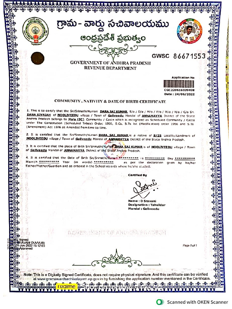 Sai Caste Certificate | PDF