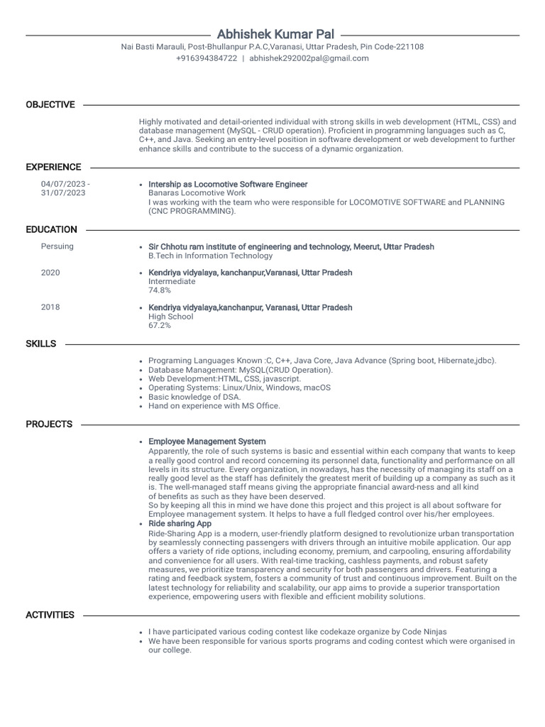 Abhishek Pal Resume. | PDF