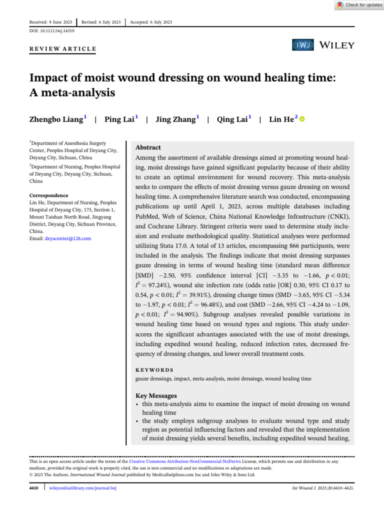 International Wound Journal - 2023 - Liang - Impact of Moist Wound ...
