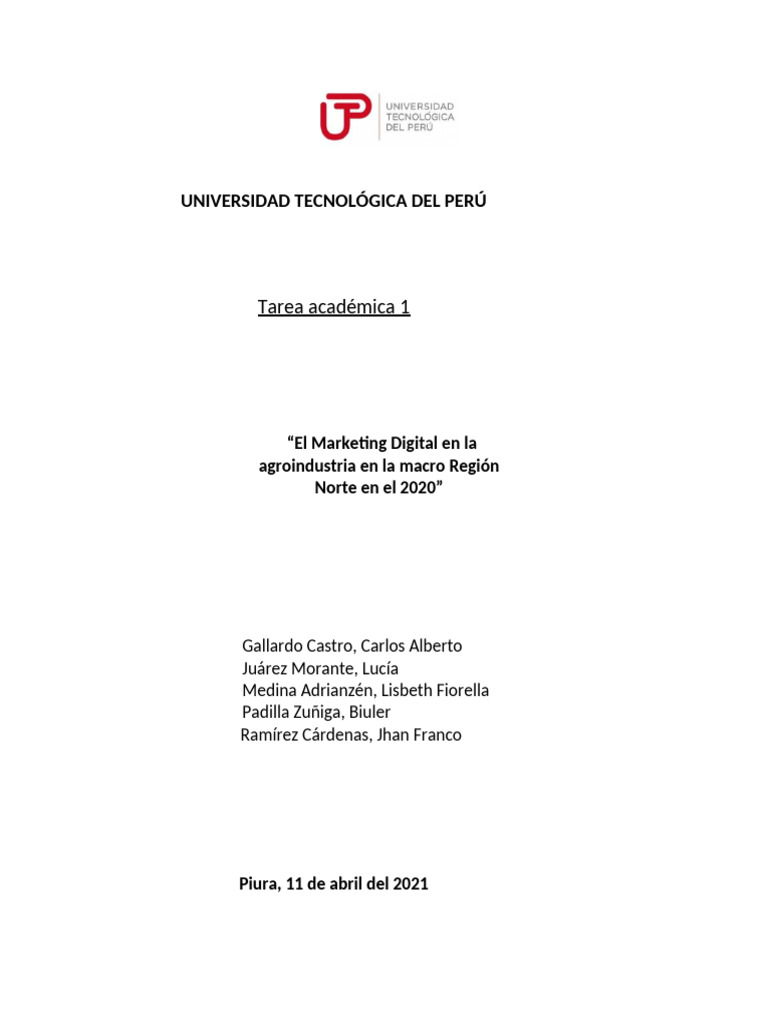 Ejemplo de Tarea Académica 1 - Grupal | PDF