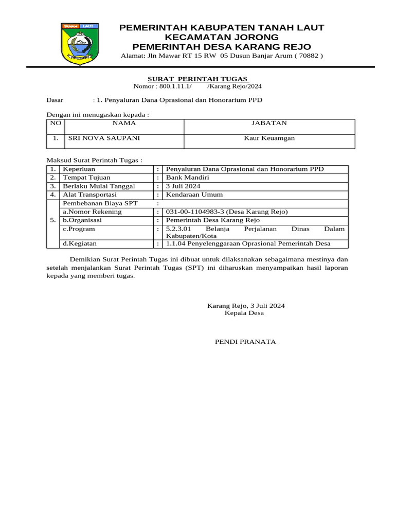 Contoh Surat Tugas | PDF