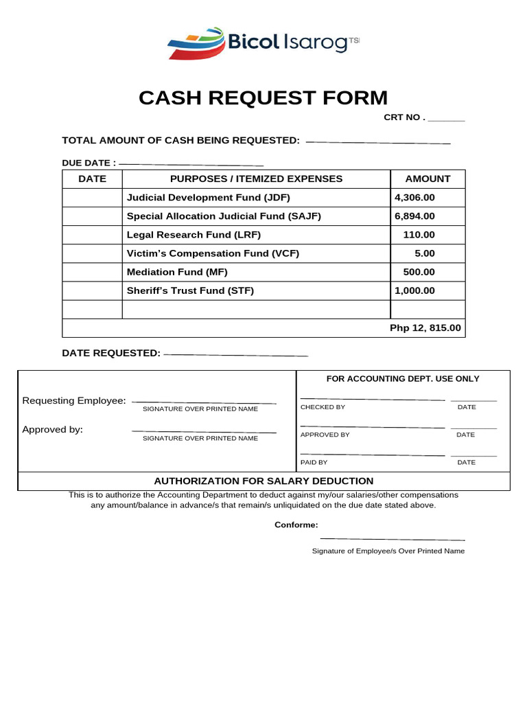 Cash Request Form | PDF