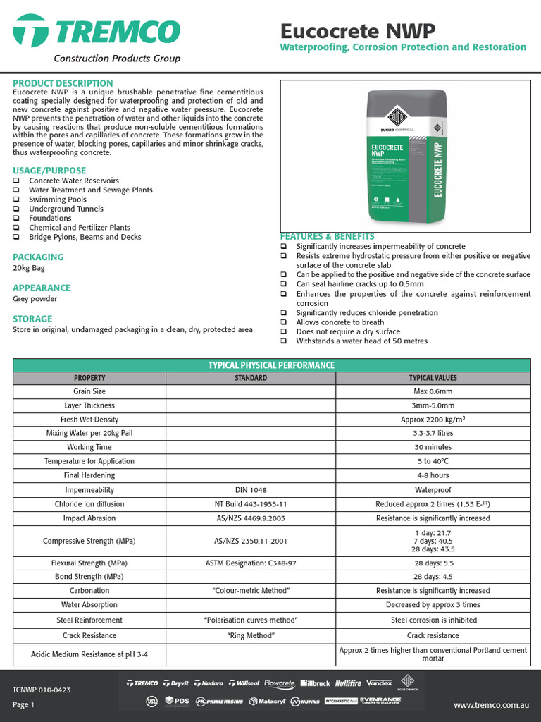 Eucocrete NWP Data Sheet | PDF