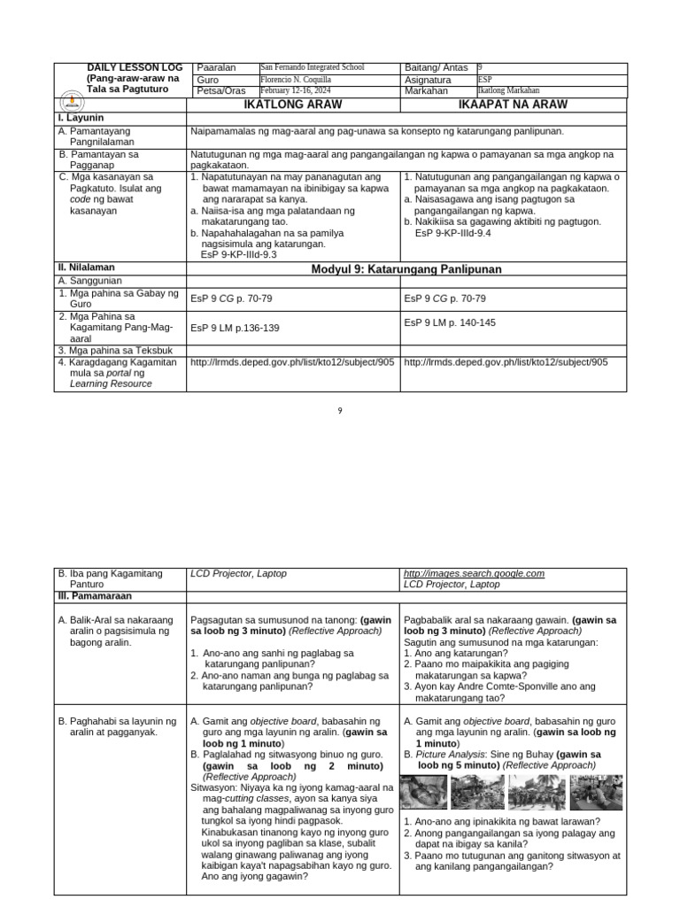 ESP9-DLL Fin - Docx 3rd Week Edit | PDF | Philippines | Career & Growth