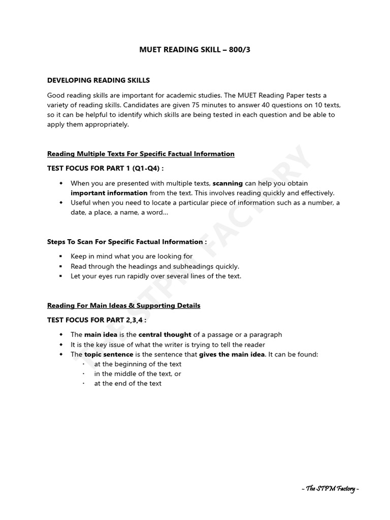 Skills For Muet Reading | PDF