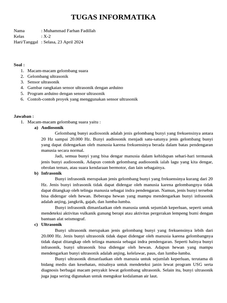 Tugas Informatika - Sensor Gelombang - Muhammad Farhan Fadillah | PDF