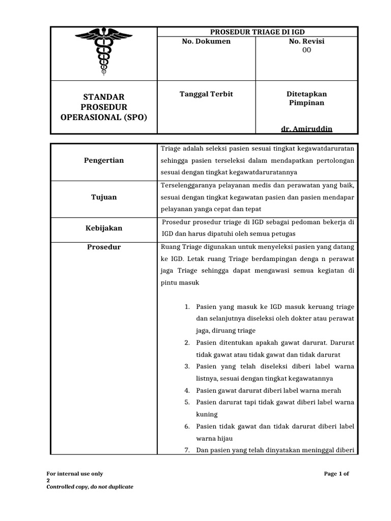 SOP PROSEDUR TRIAGE DI IGD Ok1 | PDF