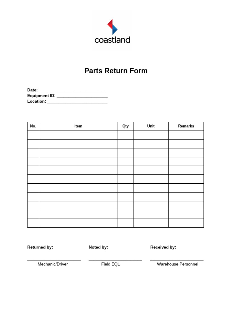 Parts Return Form | PDF
