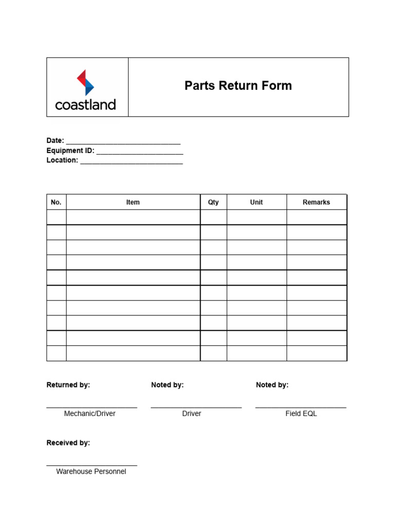 CCDC - Parts Return Form | PDF