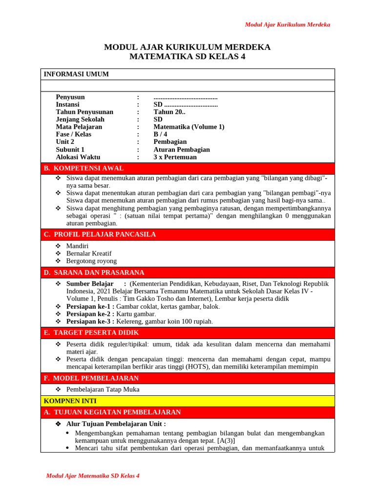 Modul Ajar MTK Unit 2 LENA FIX | PDF