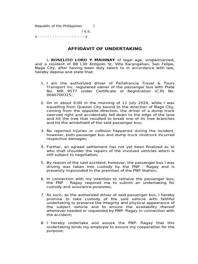 Affidavit of Undertaking | PDF