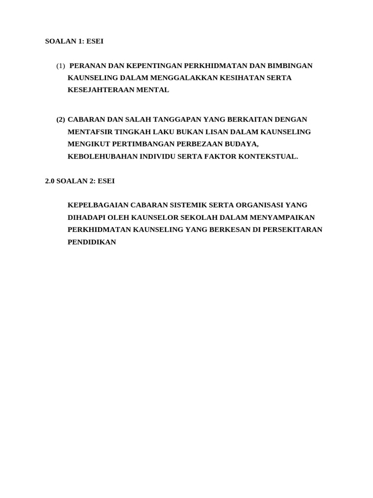 Contoh Soalan Guidance and Counselling | PDF