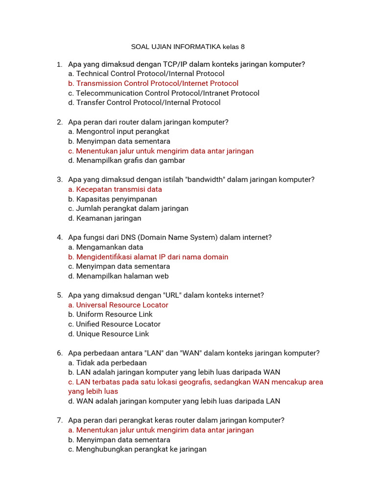 Soal Ujian Semester Ganjil Kelas 8 Informatika | PDF