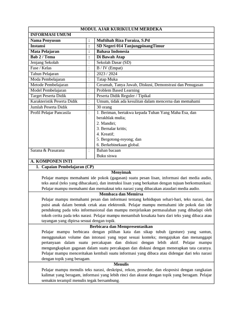 MODUL AJAR BINDO BAB 2 K-MERDEKA | PDF