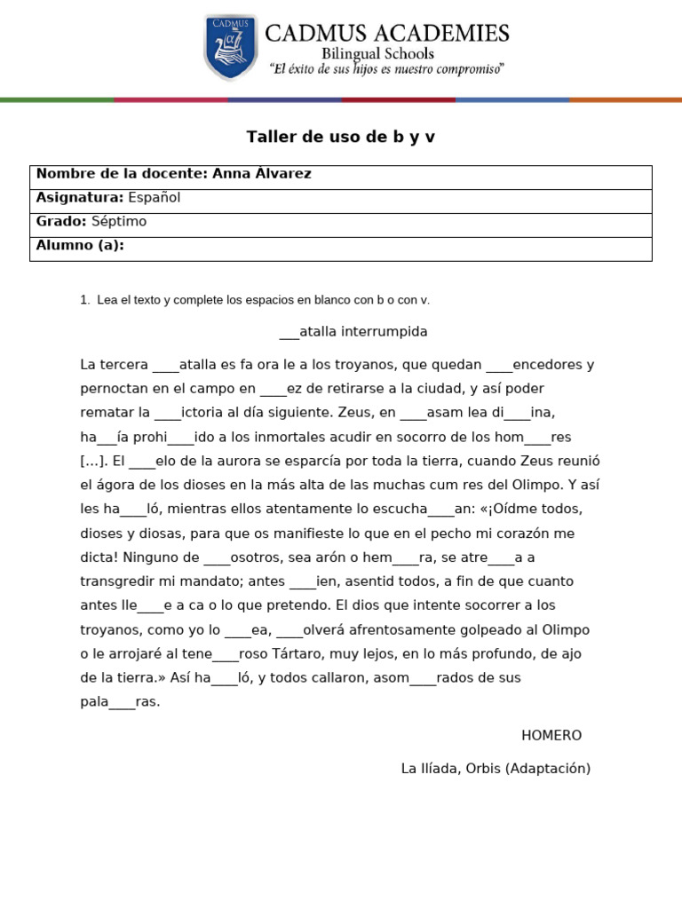 Taller uso de b y v 7mo | PDF