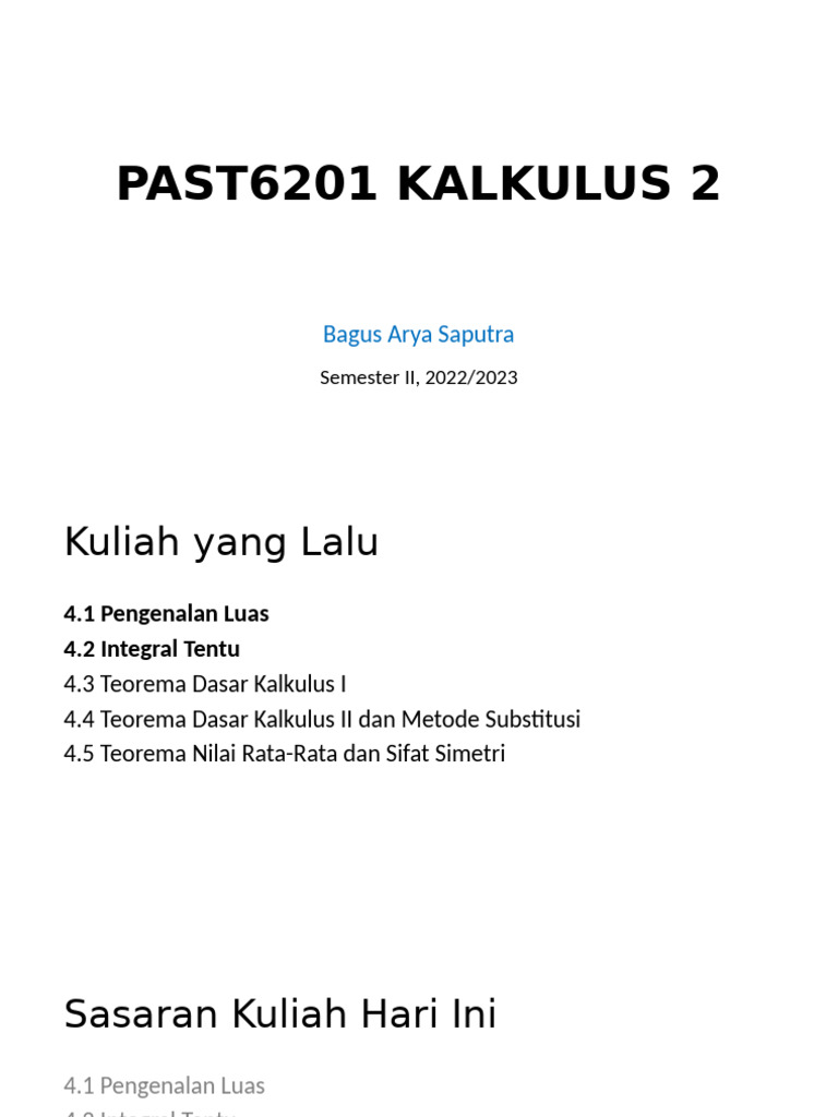 Pertemuan Ke-2 Teorema Dasar Kalkulus | PDF