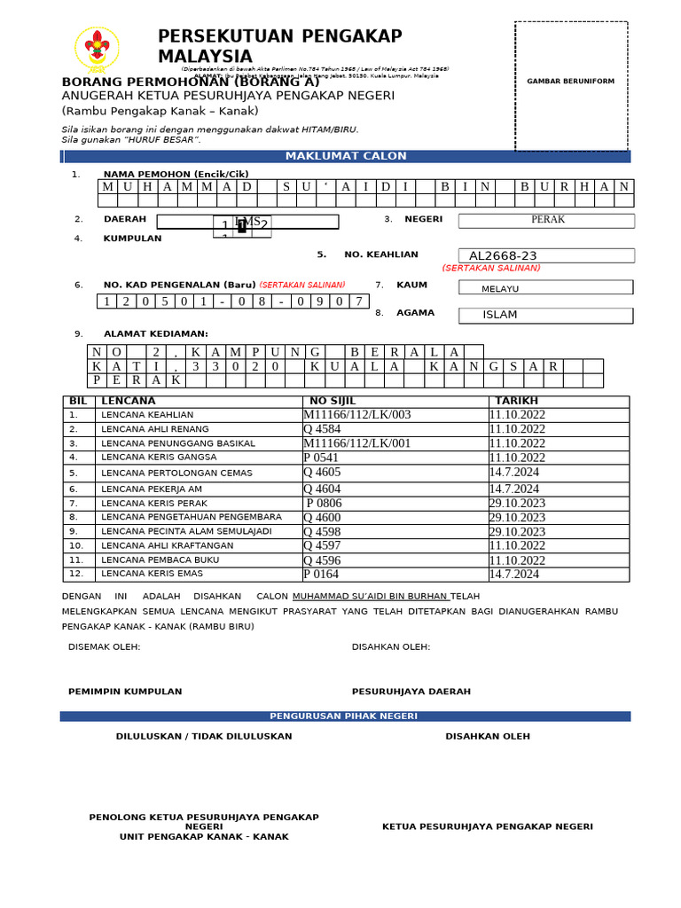 BORANG A PKK (1).docx SUAIDI | PDF