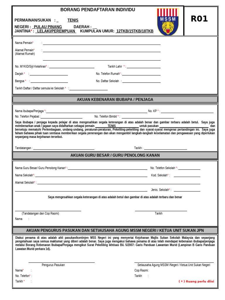 Borang Pendaftaran R01 | PDF