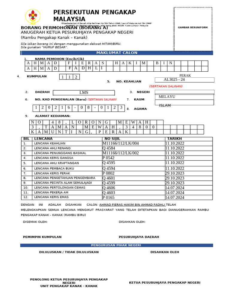BORANG A PKK (1) .Docx FIRas | PDF