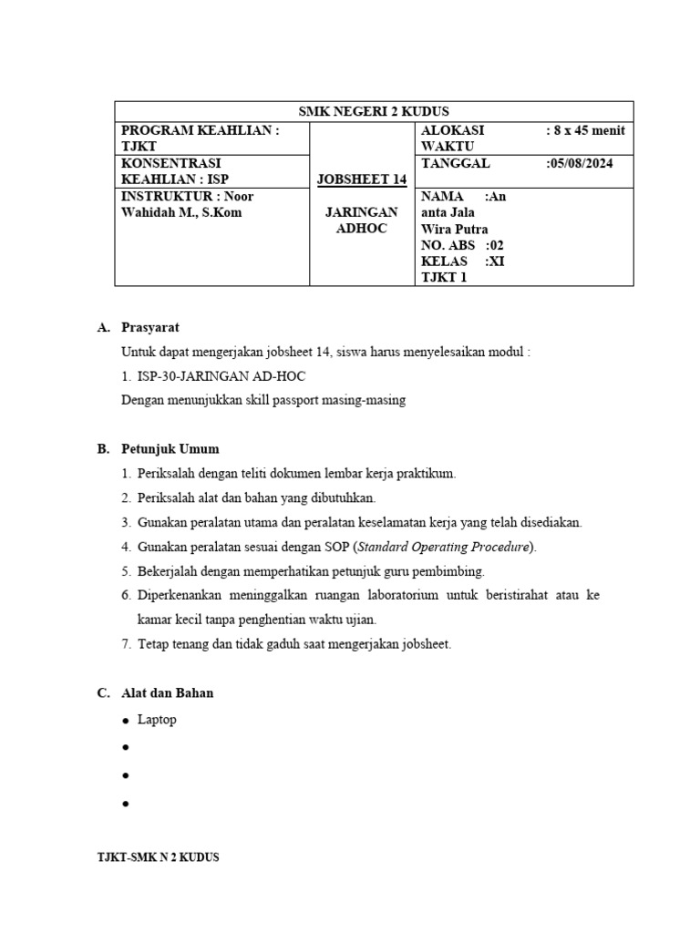 02 Ananta Jala Wira Putra Jobsheet 14 | PDF