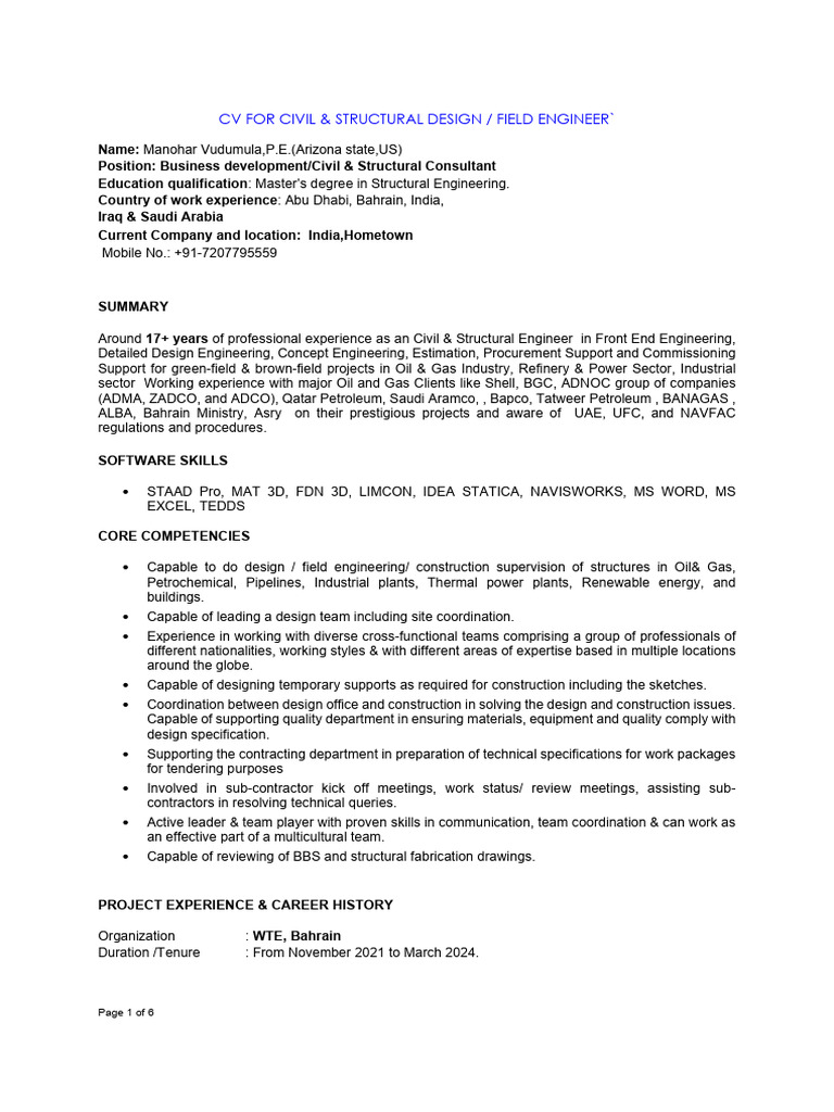 CV Manohar Vudumula 2024 | PDF | Engineering